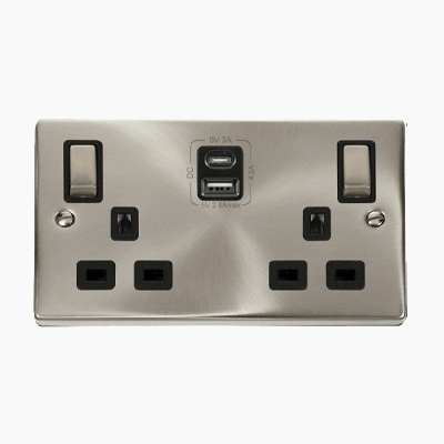 Double Socket With USB | USB Double Plug Sockets | Prisma Lighting