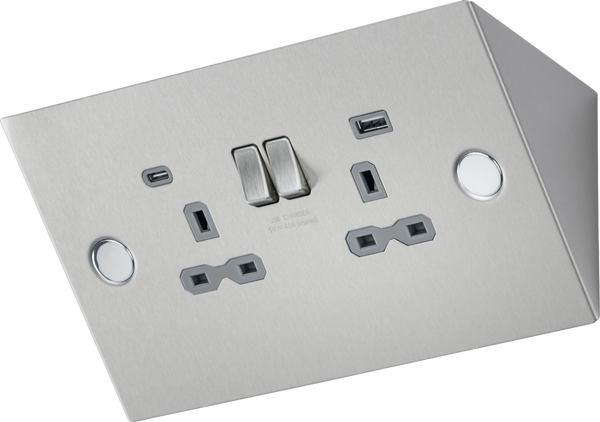 Under Cabinet 13A Double Socket with USB Charging - Stainless Steel ...
